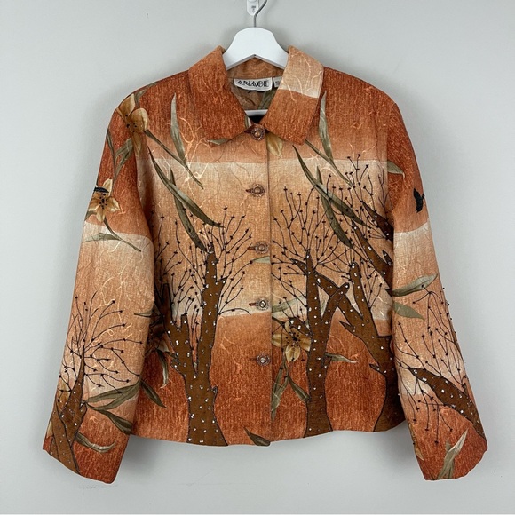 Anage | Jackets & Coats | Anage Tree Landscape Bird Embroieded Beaded ...